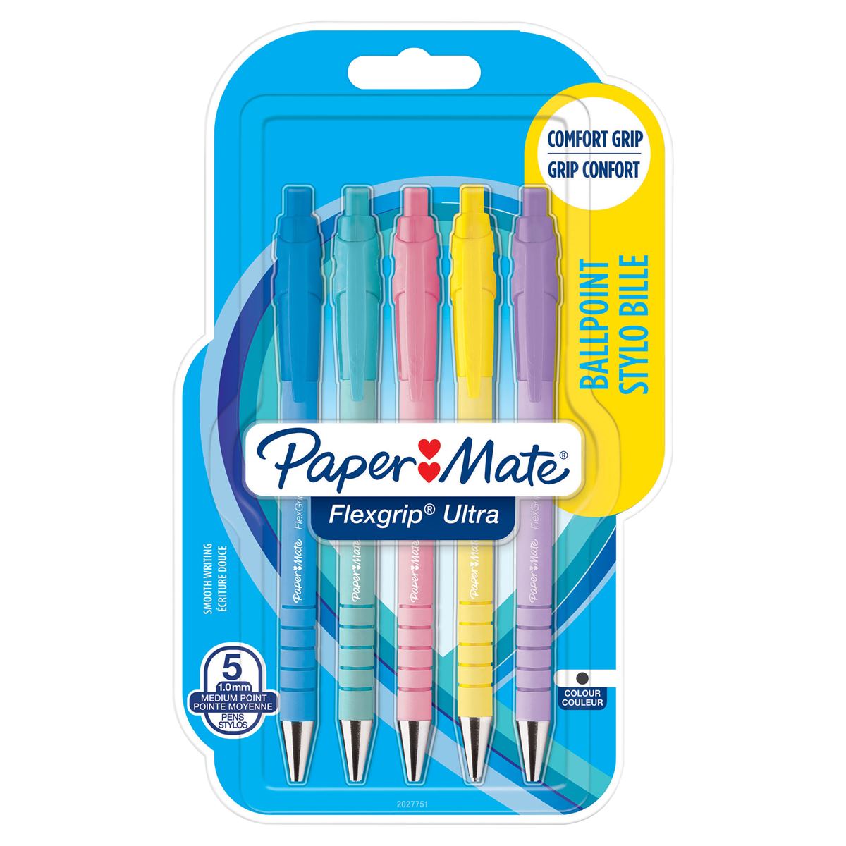 Paper Mate Flexgrip Ultra Pastel Ballpoint Pens - Black Ink - Pack of 5 ...