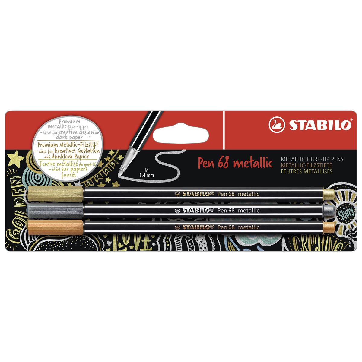 STABILO Pen 68 Premium Metallic Felt Tip Pens - Gold/Silver/Copper ...