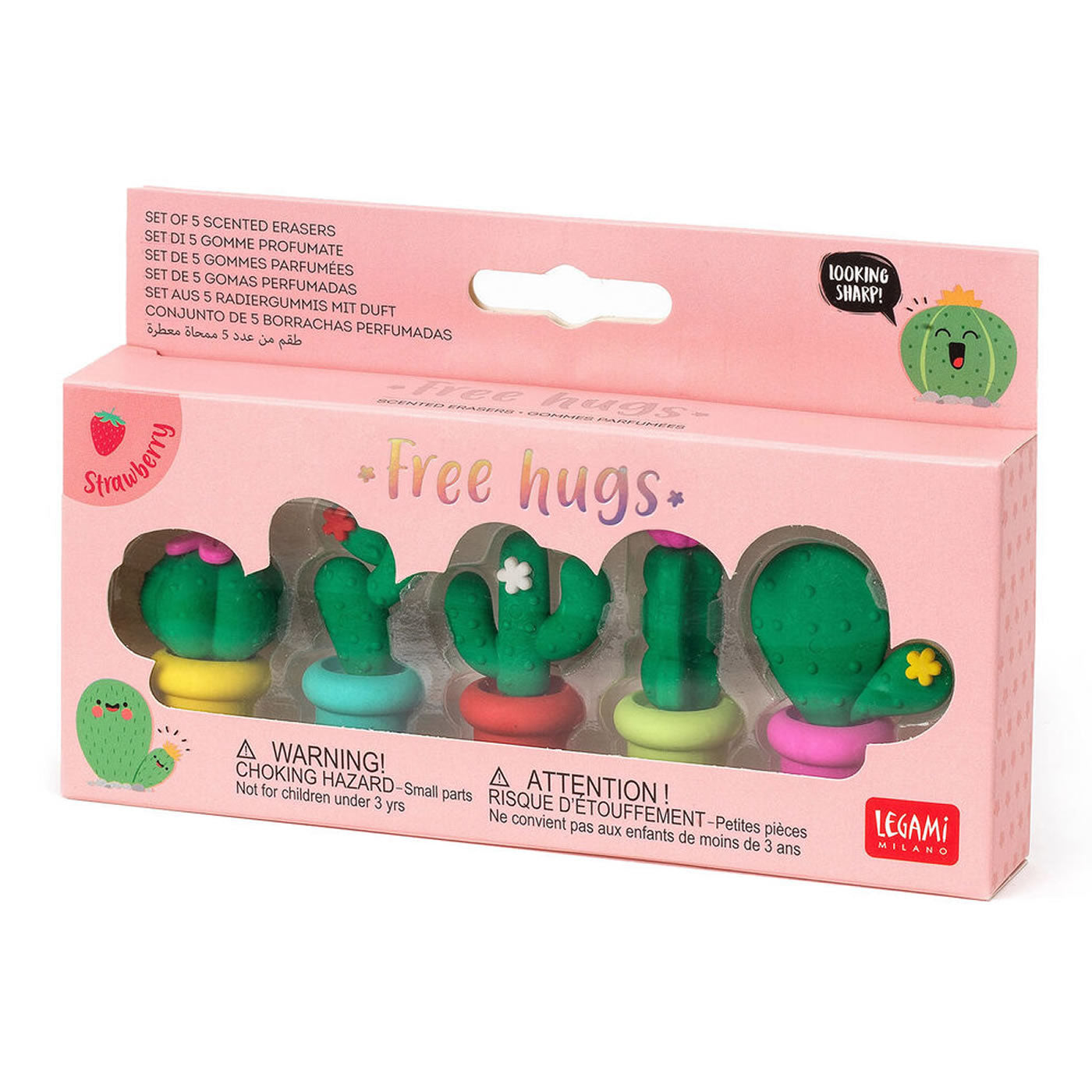 Free Hugs - Cactus Legami Erasers -Set of 5 | Executive Pens Direct
